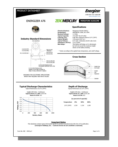 Energizer A76-BP2 - A76 Energizer Alkaline Battery. Replaces LR44, V13GA