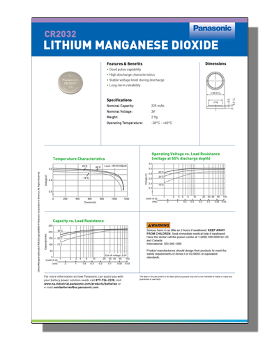 Panasonic CR2032/HFN - CR2032/HFN Panasonic Lithium Coin Cell with S+ S-