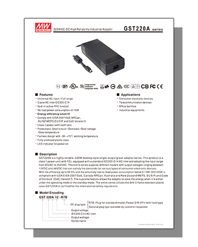 Meanwell GST220A48-R7B - 220W Power Supply 48V 4.6A switchmode (3 pole ...