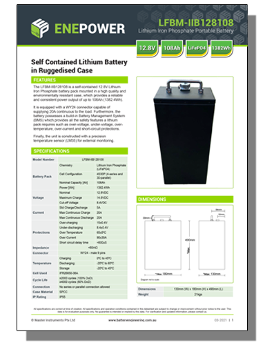 Enepower LFBM-IIB128108 12.8V 108Ah LiFePO4 Infrastructure Insert ...