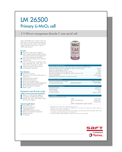 Saft LM26500 - Saft C Size 3V High Power Lithium Cylindrical Cell