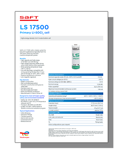Saft LS17500 - A Size Saft Lithium Cylindrical Cell