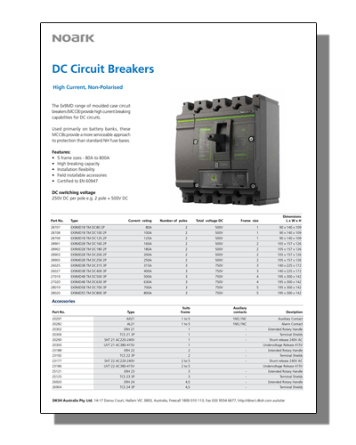 Noark N852722 Noark MCCB EX9MD3B 315A 750V 3 Pole DC Circuit Breaker