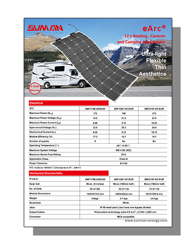 Sunman SMF215F-4X18UW 215 Watt eArc Frameless Flexible Mono Solar Panel ...