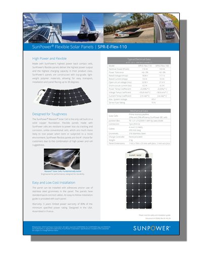 Sunpower SPR-E-FLEX-100 Sunpower 100W Monocrystalline Flexible Solar ...