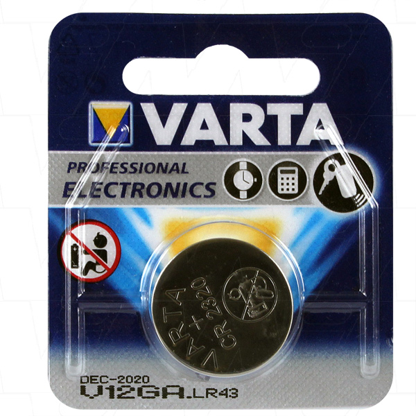 Varta V12GA-BP1 - Varta V12GA Alkaline Battery. Replaces 186, 186A ...