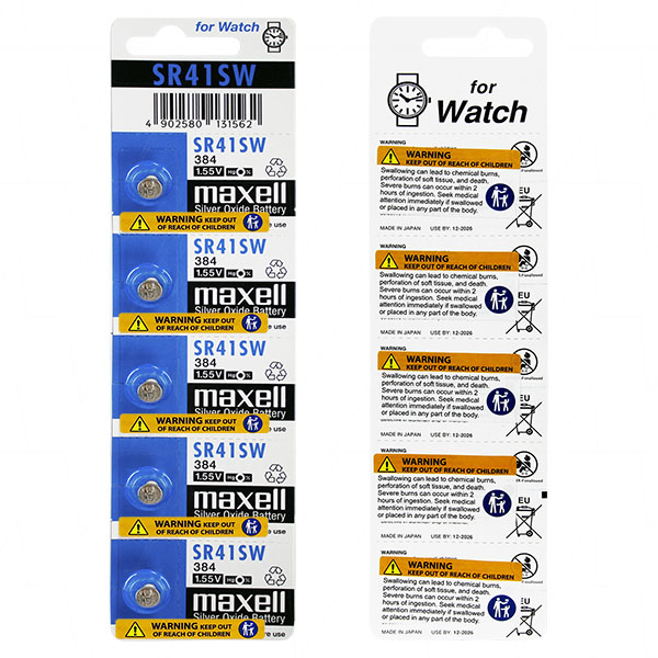 Maxell SR41SW-BP5 - Maxell SR41SW Silver Oxide Battery