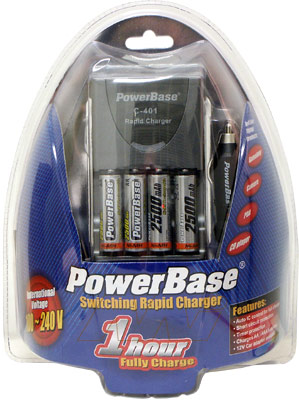 Powerbase C401 - 4 AA/AAA cell Battery Fast Charger including 4 x 2500mAh batteries. Input 110 ...