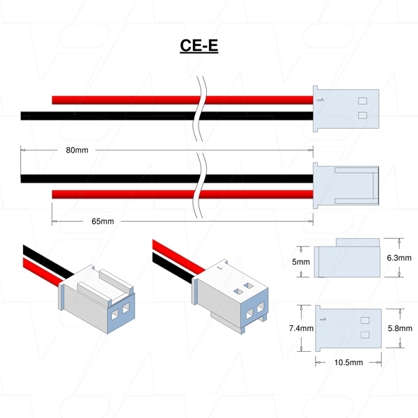 Enepower CE-E - Molex Type 22-01-1024 (formerly 5102-2), Leads Red=65mm Black=80mm, Strip & Tin