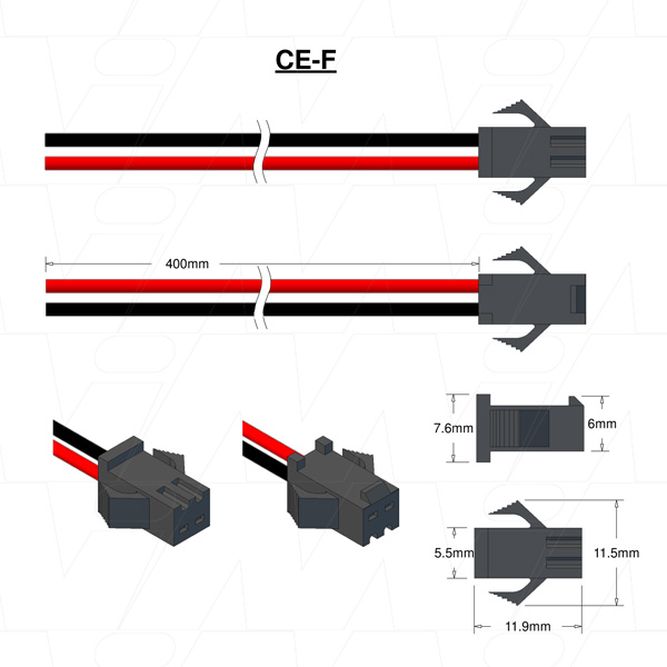 Enepower CE-F - JST Type SMP-02V-BC, Leads RED & BLACK=400mm AWG24.