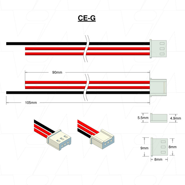 Enepower CE-G - JMT Type JP2418-3, Leads 2xRED=90mm BLACK=105mm STRIP & TIN.