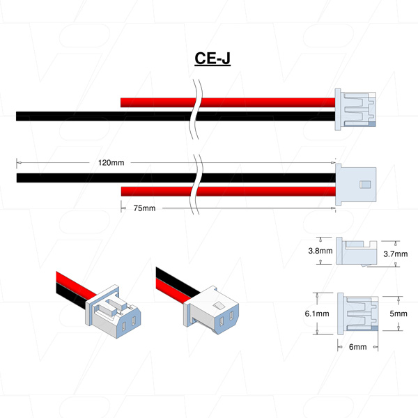 Enepower CE-J - Molex Type 51004-0200, Leads RED=80mm BLACK=120mm Strip & Tin