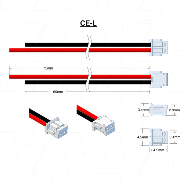 Enepower CE-L - JST Type ZHR-2, Leads RED=75mm BLACK=60mm STRIP & TIN.