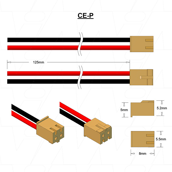 Enepower CE-P - JAE IL-G-2S-S3C2 Type Male Connector, Leads RED & BLACK ...