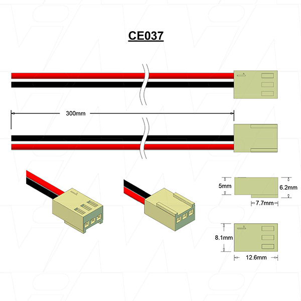 Enepower CE037 - Molex Type 22-01-3037, 22AWG, Black and Red=300mm ...