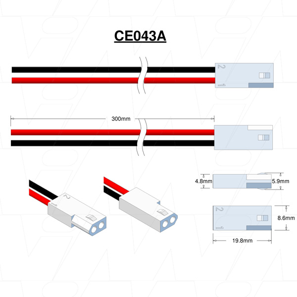 Enepower CE043A - Molex Type 03-06-1023, 18AWG Leads 300mm Cut Pin 1 Red