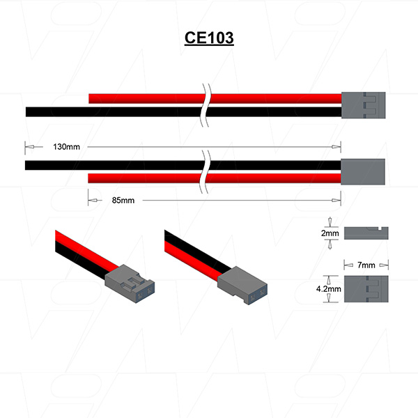 Enepower CE103 - Misc 500-2P 24AWG Black 125mm & Red 80mm Strip and Tin 5mm