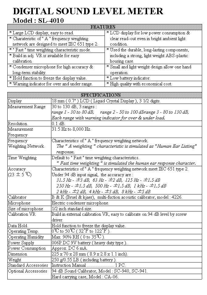 Lutron SL4010 - Sound Level Meter, IEC651 Type 2, Economical