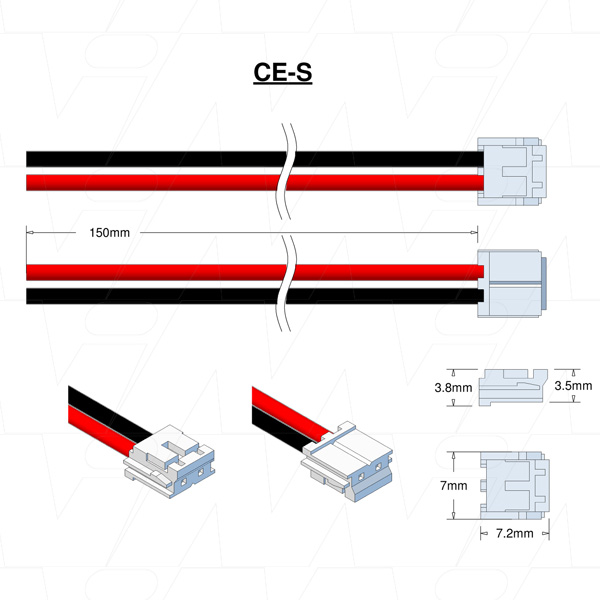 Enepower CE-S - JST Type EHR-2, Leads RED & BLACK=150mm Strip & Tin