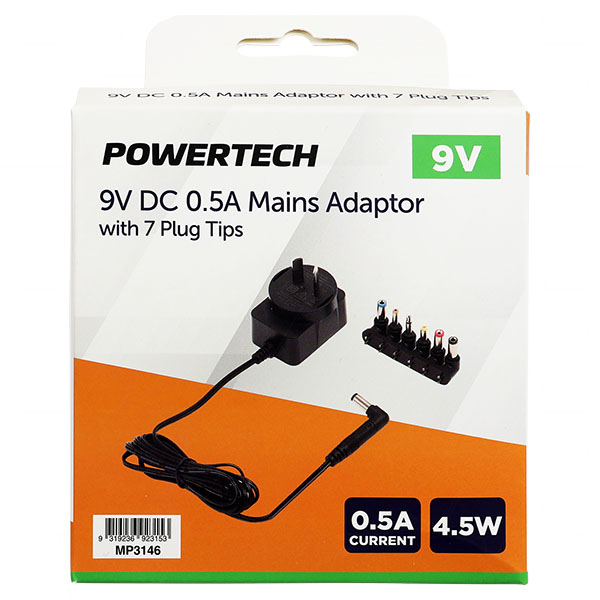 Powertech MP3146 Regulated Switchmode Power Supply 100-240VAC to 9VDC 500mA