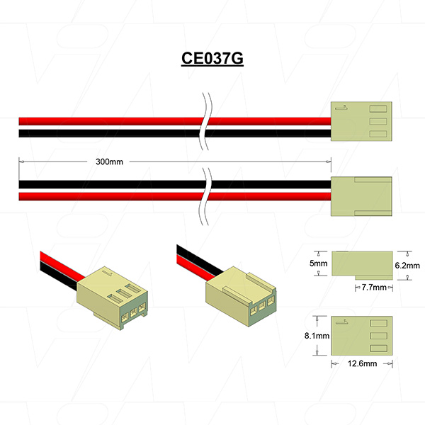 Enepower CE037G - Molex Type 22-01-3037, 22AWG, Black and Red=300mm ...