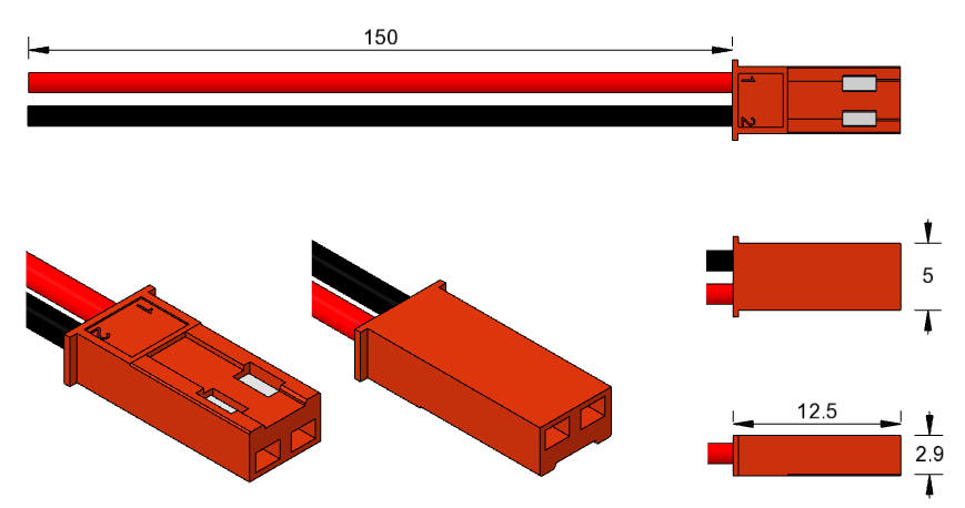 Enepower CE132RP JST SYP-02T-1 Male Connector 22AWG 150mm leads PIN 1 Red, PIN 2 Black