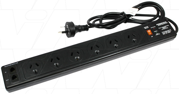 Powertech MS4037 - 6 Socket mains filter powerboard with mains filer ...