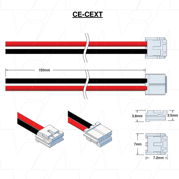 Enepower CE-CEXT - JST EHR-2 Connector 150mm Black and Red Leads, Strip & Tin