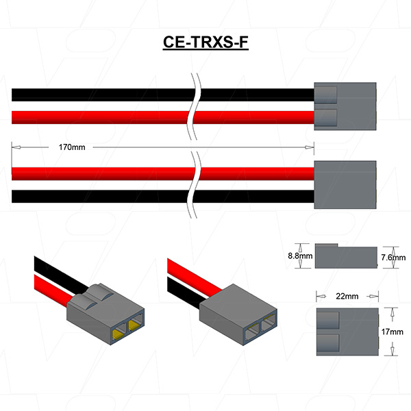 Enepower CE-TRXS-F High Current Traxxas Type Female Connector, Leads RED & BLACK=170mm 12AWG