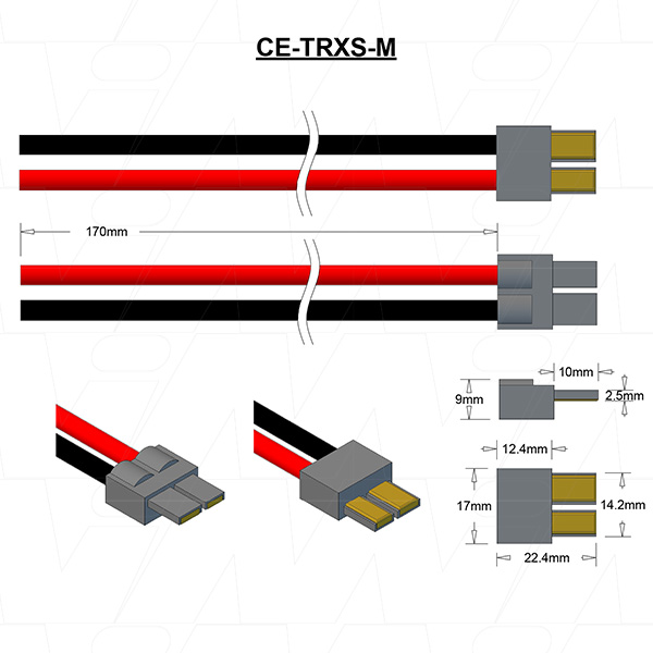 Enepower CE-TRXS-M High Current Traxxas type Male Connector with 170mm ...