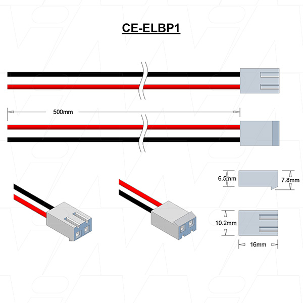 Enepower CE-ELBP1 - Molex Type 5058-02, Red & Black=500mm Leads