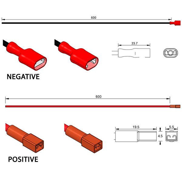 Enepower CE-ELBP2R - Dual Spade Assembly (pair): 2.9mm positive (+) and ...