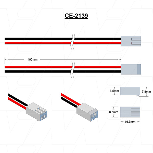 Enepower CE-2139 - Molex Type 10-01-1024 2Way Male Connector (CE08-050-0108), Red & Black 490mm ...