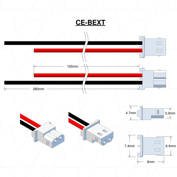 Enepower CE-BEXT - Molex Type 50-37-5023 (formerly 5264-2), Leads Red=155mm Black=280mm, Strip & Tin