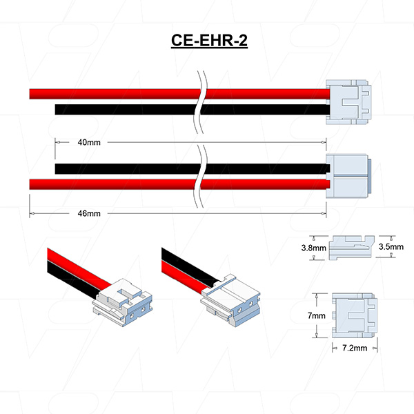 Enepower CE-EHR-2 - JST Type EHR-2, Red=46mm Black=40mm Leads, Strip & Tin