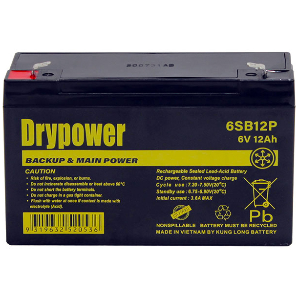 Drypower 6SB12P - Drypower 6V 12Ah Sealed Lead Acid Battery