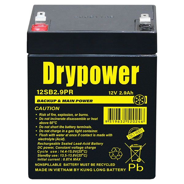 Drypower 12SB2.9PR - Drypower 12V 2.9Ah Sealed Lead Acid Battery