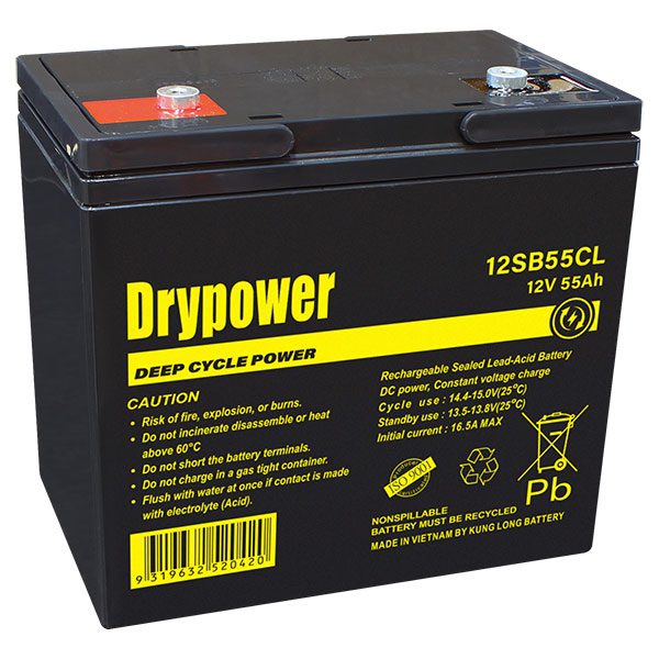 Drypower 12SB55CL - Drypower 12V 55Ah SLA AGM deep cycle power battery