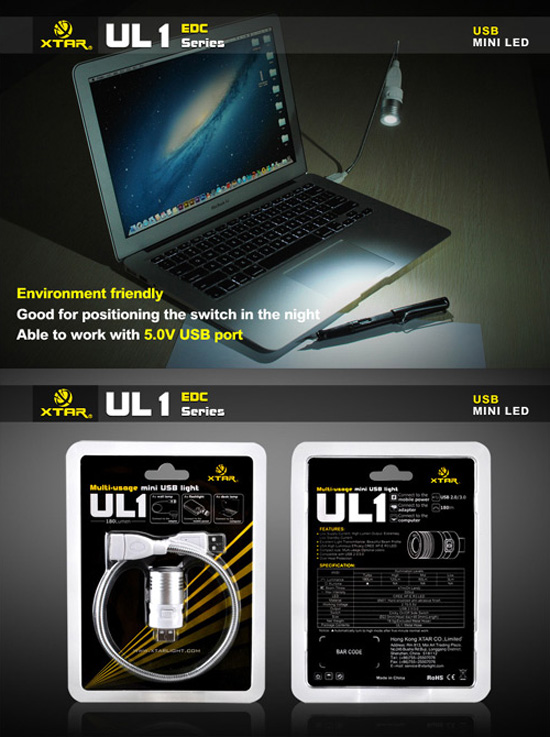 XTAR UL1-B - XTAR UL1 Multi Use Mini LED Light with USB Input (Blue Colour)