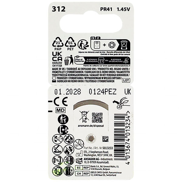 Ansmann A312-BP6(A) 5013233 Hearing Aid Battery