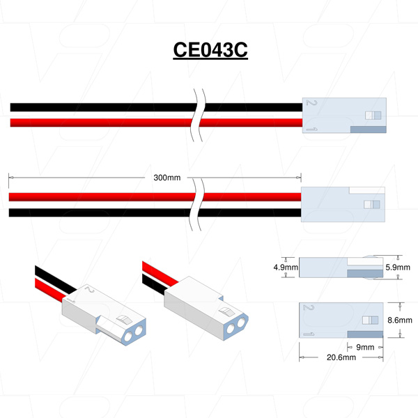 Enepower CE043C - Molex Type 03-06-1023, 18AWG Leads 300mm Cut Pin 1 Red