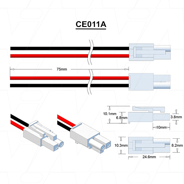 Enepower CE011A - JST ELP-02V Male Connector + Female Pins 75mm AWG18 UL1015