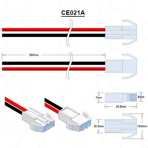 Enepower CE021A - JST ELR-02V Female Connector + Male Pins 300mm AWG18 UL1015