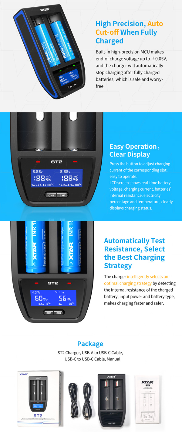 XTAR ST2 - XTAR 2 Cell Ultra Fast Lithium Ion Battery Charger