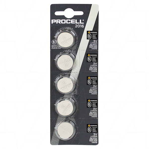 Procell CR2016-BP5(PC) CR2016 3V Lithium Coin Cell Blister of 5