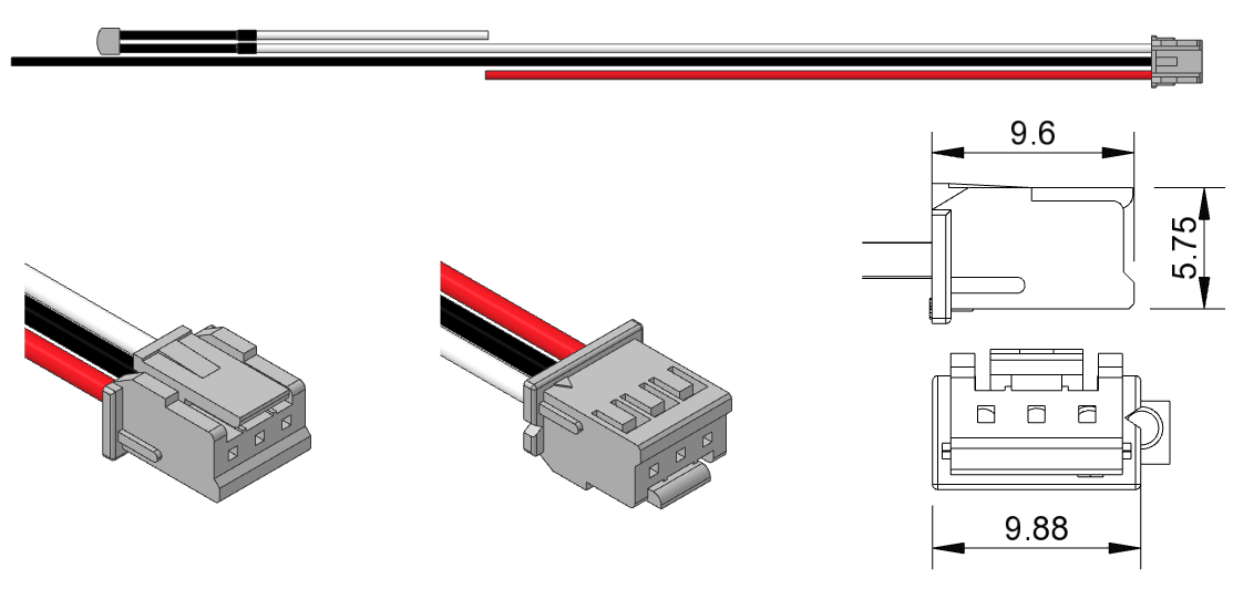CE078 - JST Type XAP-03V-1 Male c/w 10k Ohm Semitec Thermistor NTC & AWG22 17/0.16 leads. Pin1 ...