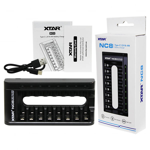 XTAR NC8 1-8 cell NiMH battery charger with USB-C input charging