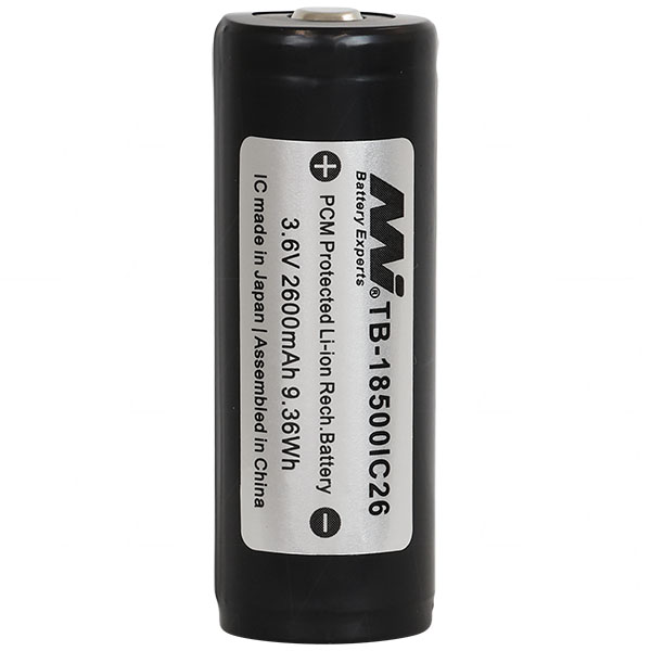 MI Battery Experts TB-18500IC26-BP1 18500 2.6Ah Protected Liion Battery