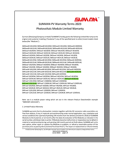 Sunman Warranty Terms | Master Instruments